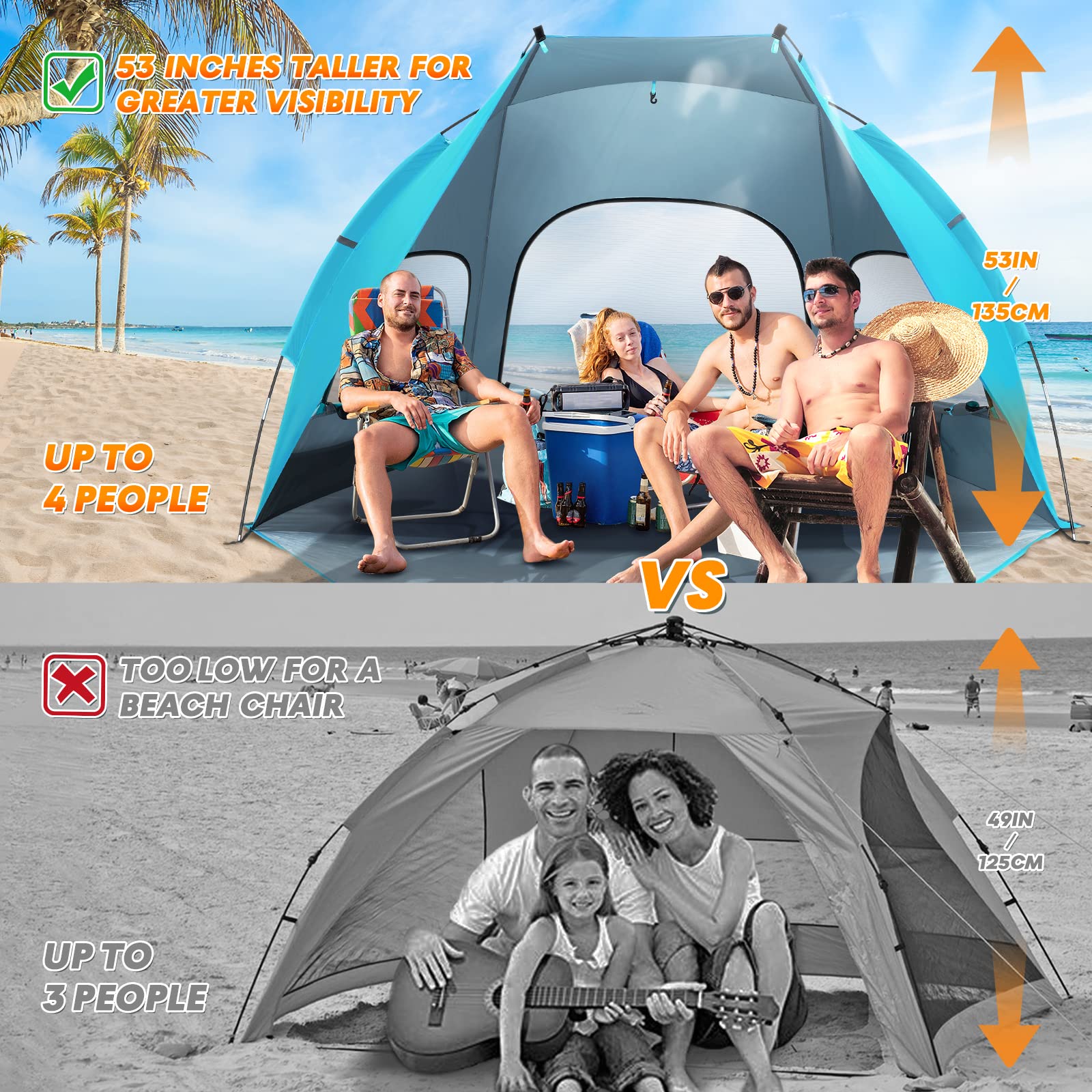 Beach Tent Sun Shade Shelter: 3-4 Person Large Anti-UV Windproof Portable Lightweight Tent Canopy Cabana with Extendable Floor Outdoor