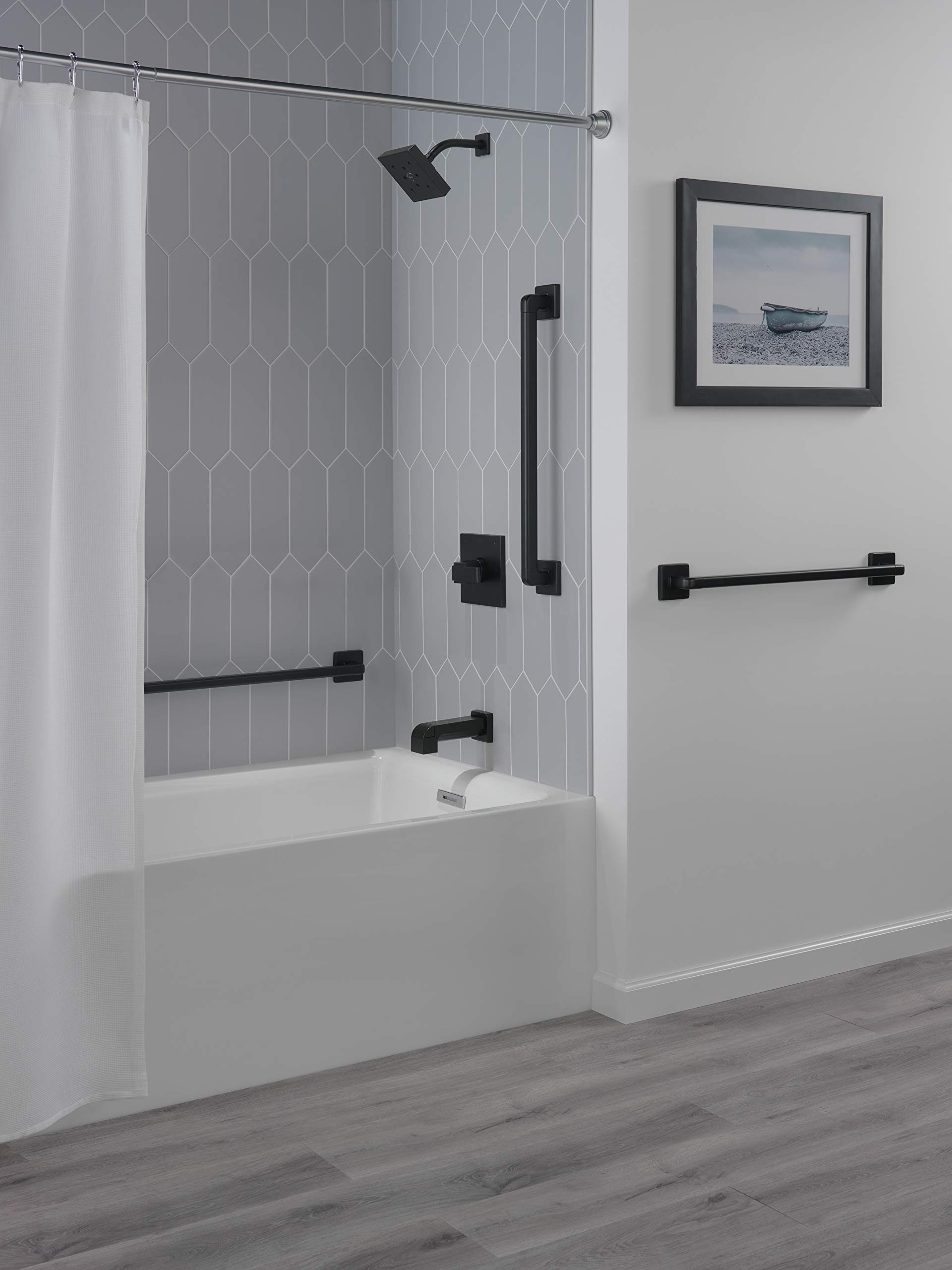Delta Faucet 41924-BL Modern Angular Concealed Screw ADA-Compliant Decorative Grab Bar, 24 in x 1-1/4 in, Flat Black