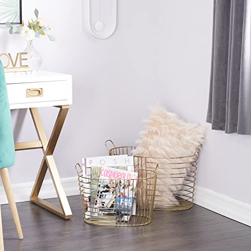CosmoLiving by Cosmopolitan Metal Round Storage Basket with Handles, Set of 2 20", 17"W, Gold