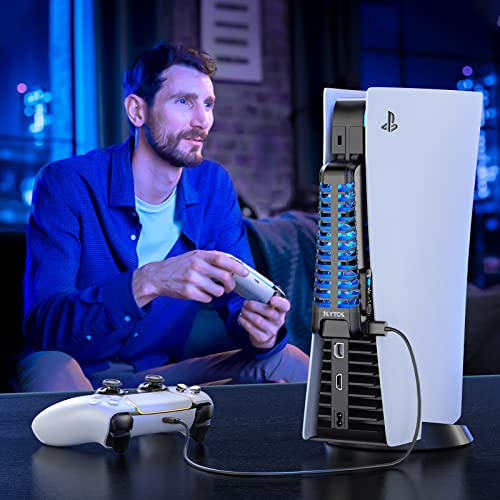 Kytok PS5 Cooling Fan with 3 Adjustable Fans, Quiet PS5 Fan Upgraded with 9 Blades and Extra USB HUB, PS5 Cooler with Touch Screen Compatible with Playstation 5 Digital & Disc Edition