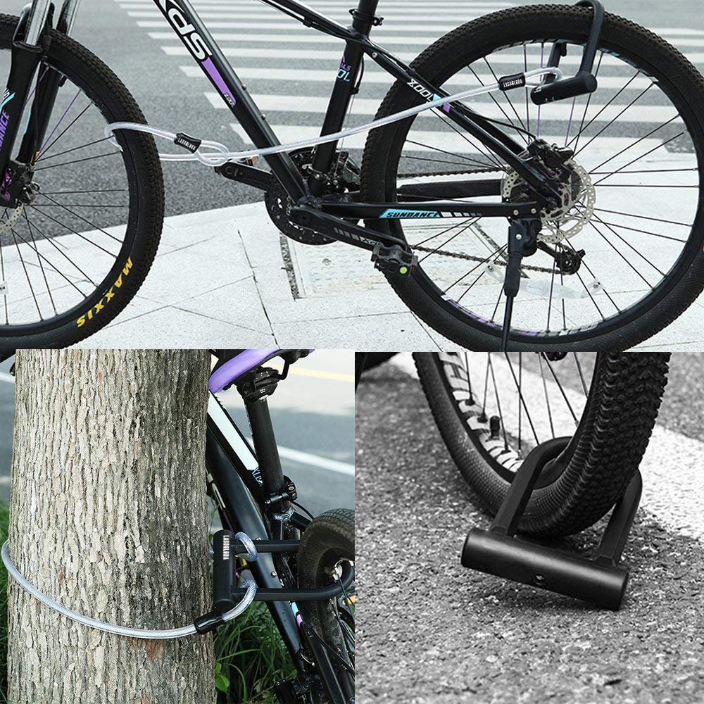 Bike Lock Cable Double Loops Bicycle Cable Steel Flexible Security Cycling Cable Safety Long Cables Lock Tool for Outdoor Riding Sport (120CM/4ft,Silver)