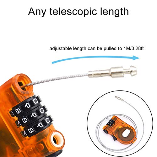 Bike Lock, Cable Luggage Lock, 3 Digit Combination Lock with 1 M Retractable Cable, for Bike, Cabinets Toolboxes