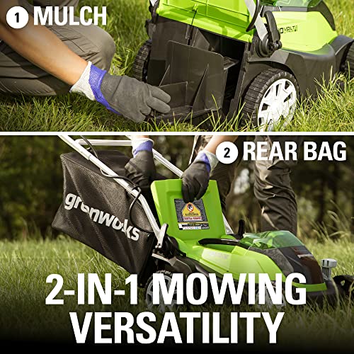 Greenworks 40V 14-Inch Mower/Axial Blower/12-Inch String Trimmer Combo Kit, 4Ah USB Battery and Charger Included, CK40B411