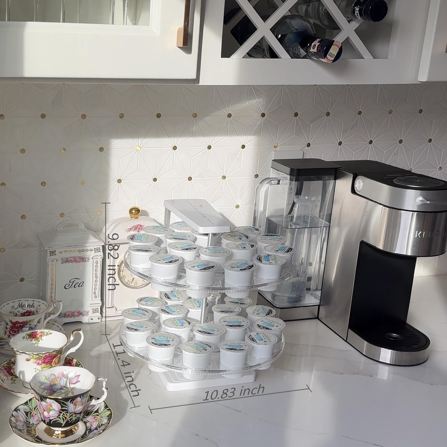 CrazyTurning K Cup Holder, K Cup Organizer, kcup 36 Coffee Pod Holder, 360ยฐ Double Layer Rotation Storage, kcup Lazy Susan for Coffee Station Countertop Cabinet - 36 K Pods