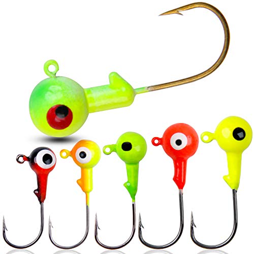 Fishing Jig Head Hooks Round Ball Head Fishing Jigs Hook Bass Lures Crappie Jig Heads for Trout Walleye Freshwater Saltwater Surf Fishing Jigs 1/32oz