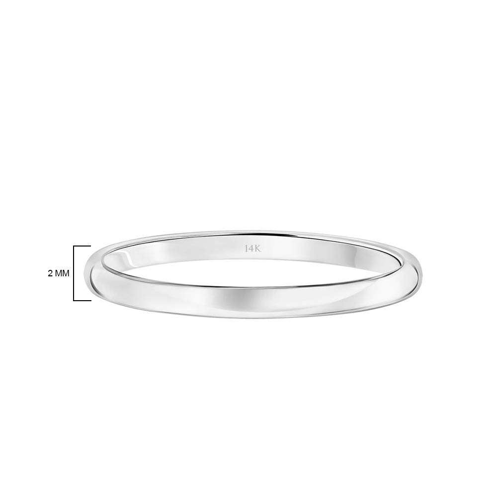 Brilliant Expressions 14K White Gold Low Dome Plain and Simple Wedding Band, 2mm, Size 7