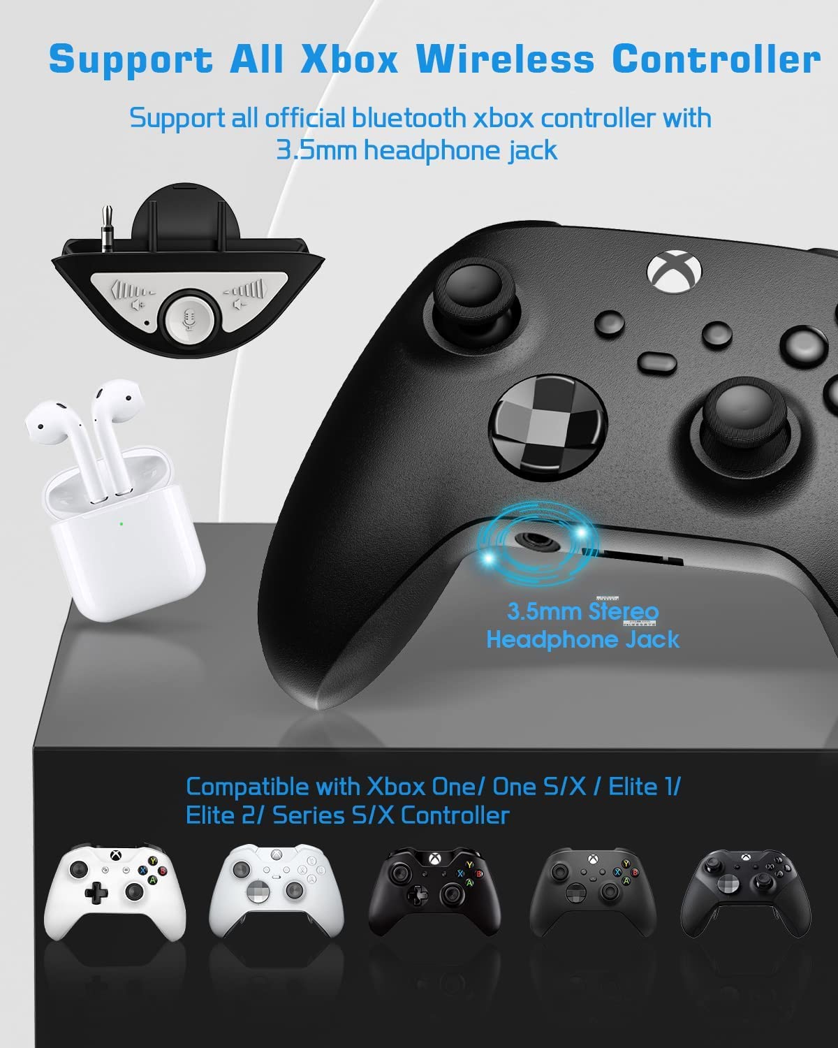Bluetooth Headset Adapter for Xbox One & Xbox Series X|S Controller, Stereo Headset Adapter with Audio Balance Control for Game Sound & Voice Chat (Black)