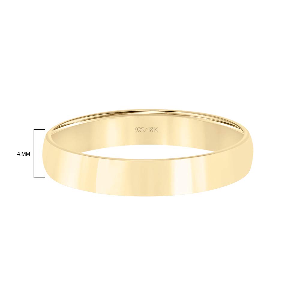 Brilliant Expressions 18K Yellow Gold Plated Sterling Silver Low Dome Matte Plain Wedding Band, 4mm, Size 9