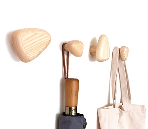 Cosymple Pebble Wood Wall Hooks, Coat Hooks for Wall Mounted, Modern Decorative Hooks Made by Wood in Boho Stytle