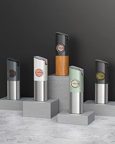 Gravity Electric Salt and Pepper Grinder Set, ππ©π π«ππππ Large Capacity, USB Rechargeable Automatic One Hand Operated, Adjustable Coarseness, Auto Dust Lid, LED Light, Stain Steel Grey, 2 Mills