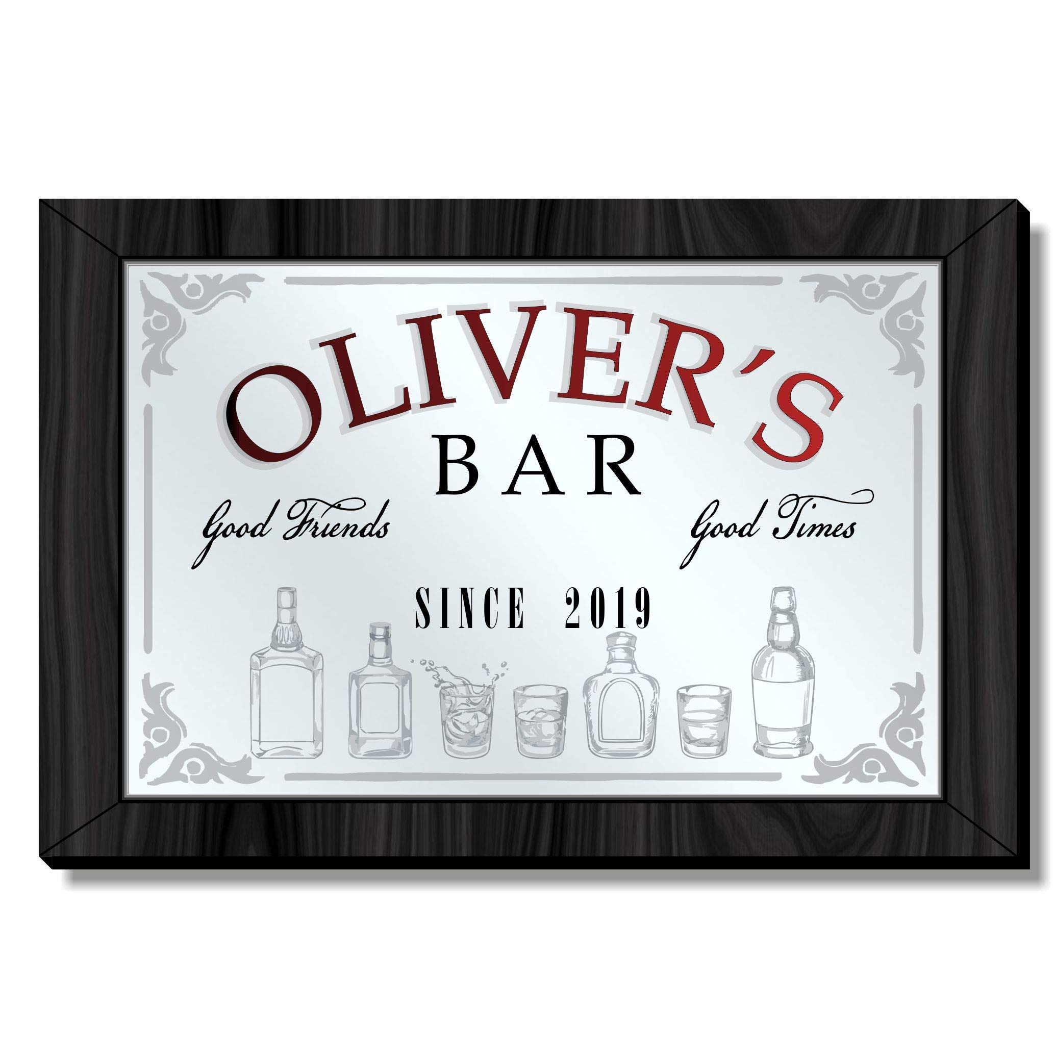 Personalized Bar Mirror, Decorative Framed Acrylic Mirror for Home Bar Decor, Game Room, Man Cave, Kitchen, Custom Back Bar, Different Sizes and Frame Colors Available