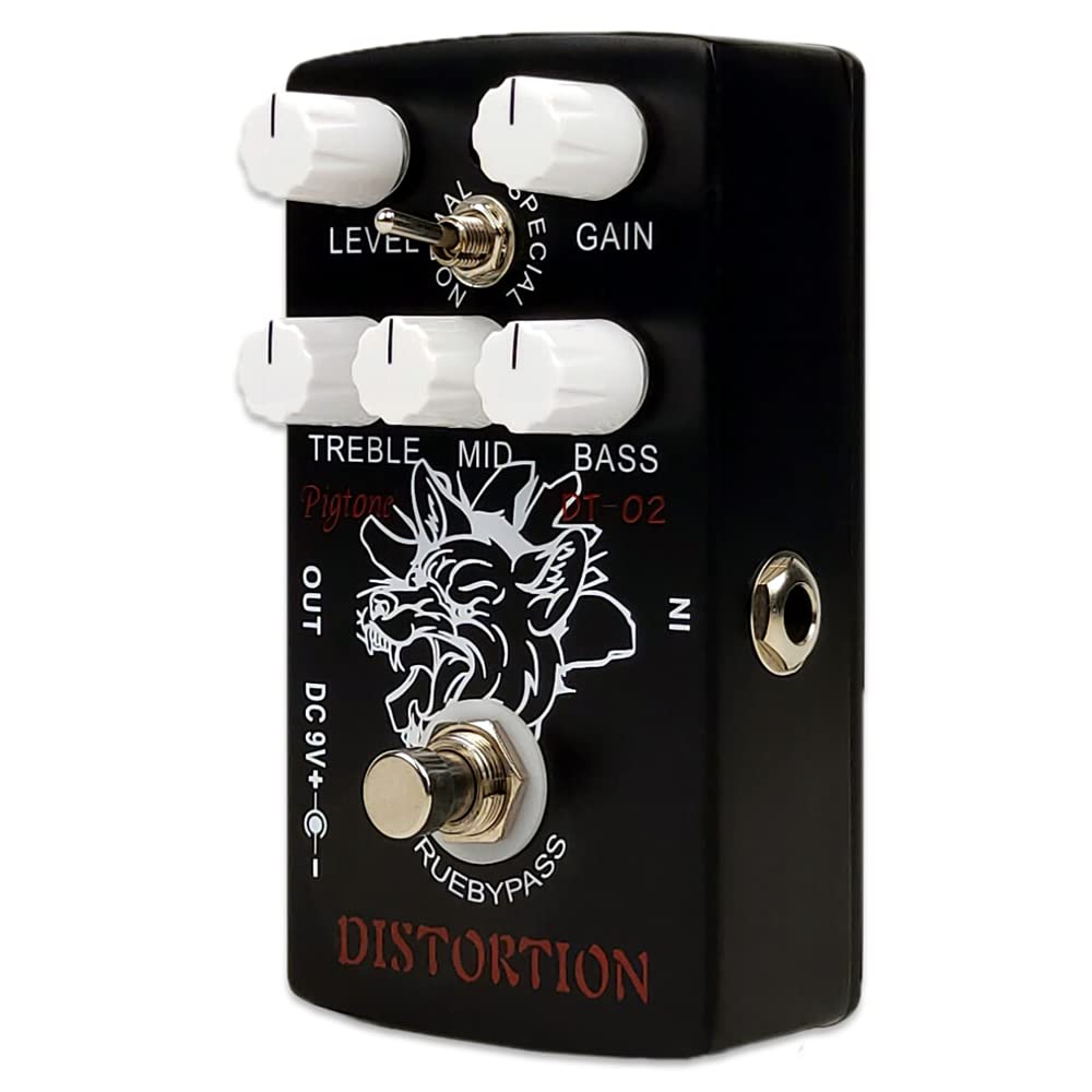 pigtone Distortion Guitar Pedal, Distortion Guitar Pedal for Electric Guitar Effect Natural Tight Pedal True Bypass Black PP-30