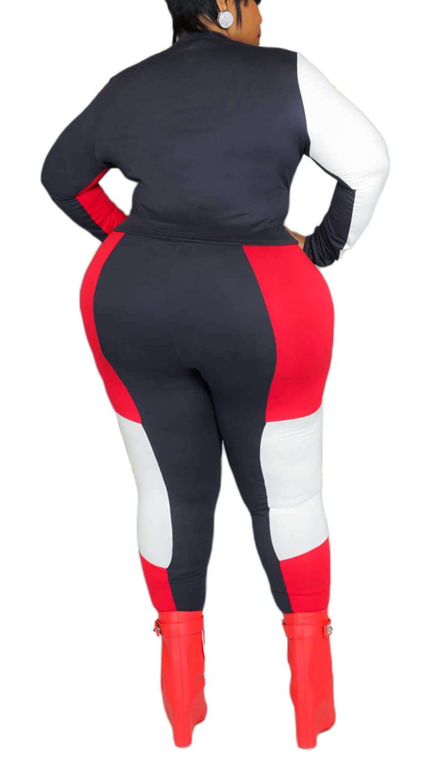 Bluewolfsea Plus Size Tracksuit for Women Set Color Block Striped Long Sleeve Zipper Jacket and Pants Set Sweatsuits XX-Large Black