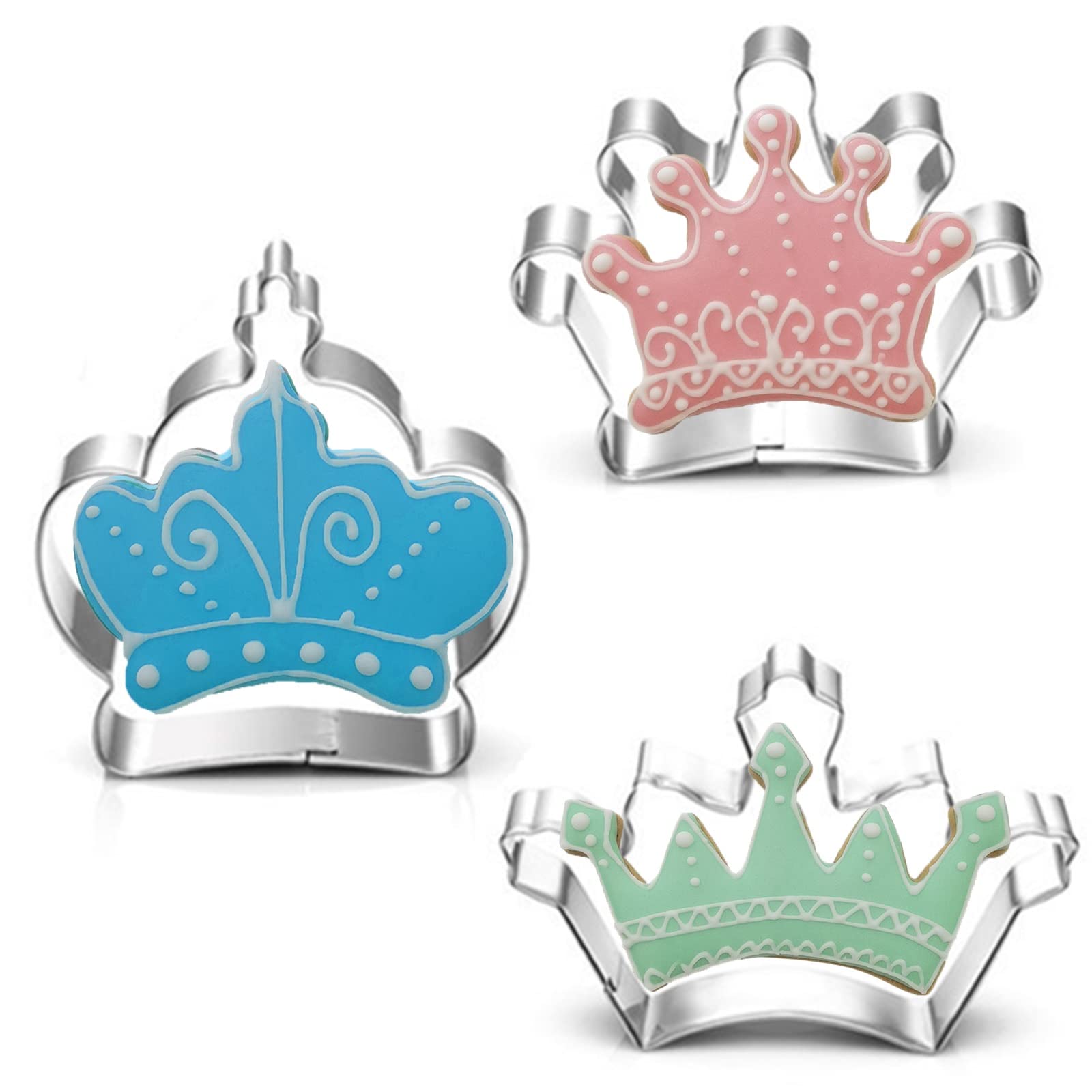 Crown Cookie Cutter Set of 3 pcs, Stainless Steel Princess Crown Shaped Fondant Cutters Baking Molds