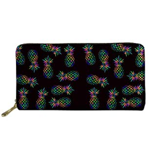 MORNWORLD PU Leather Thin Travel Wallet for Women Pineapple and flower pattern Multi-Card Holder Clutch Bag Purse (many1)