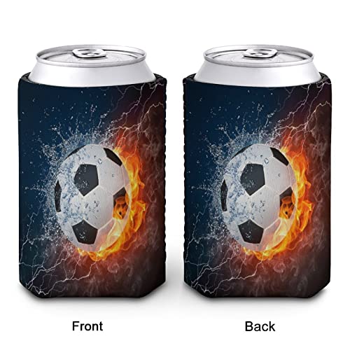 Can Cooler Sleeves Coozies for Cans And Bottles Insulators Soccer Ball Fire Water Print PVC Elastic Reusable