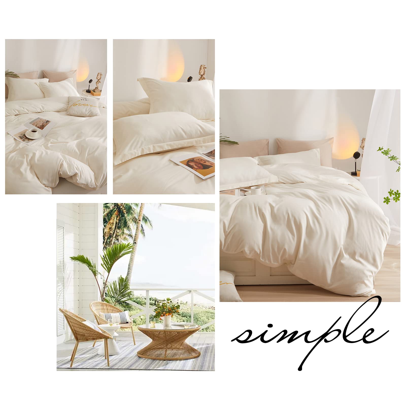 Cream White Duvet Cover King Size Soft Washed Microfiber Ivory Duvet Cover with Zipper Closure Boho 3 Pieces Bedding Set Off White Comforter Cover 1 Cream Duvet Cover 104βx90β with 2 Pillowcases