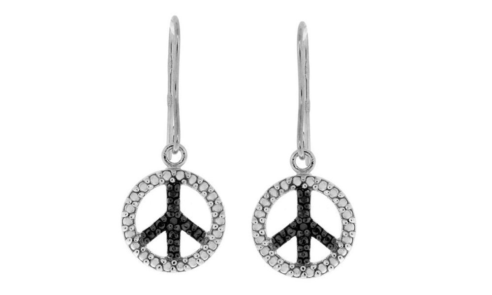 Black Natural Diamond Accent Drop/Dangle Earrings in14K White Gold Over Sterling Silver