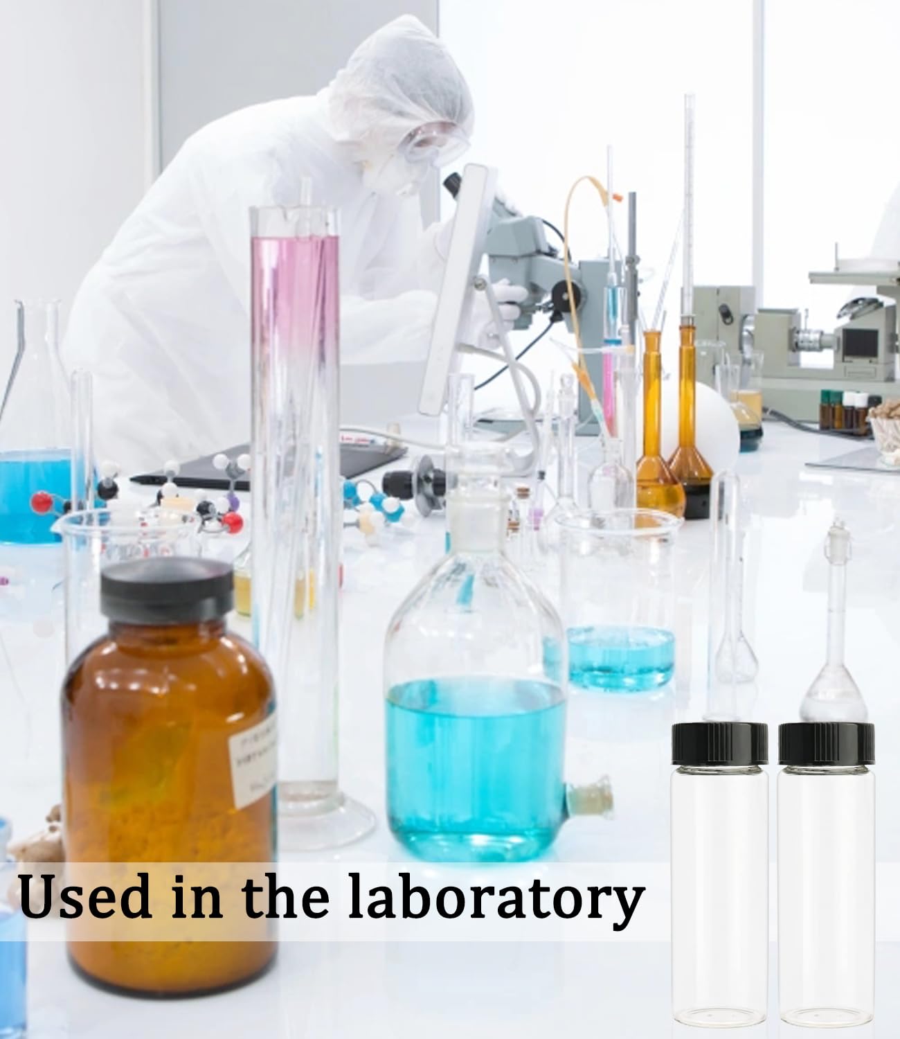 Csfglassbottles 28pcs 30ml Clear Small Glass Vials with Black Screw Cap Liquid Sampling Sample Glass Bottles for Chemistry Lab Chemicals