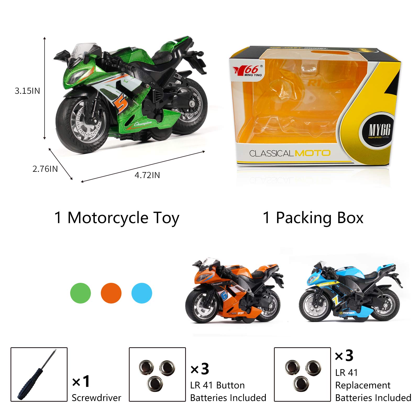 Motorcycle Toy,with Light and Music Toys Motorcycle Diecast Models, Toy Motorcycles for Boys,Toy Motorcycle for Kids 3-9 (Green)