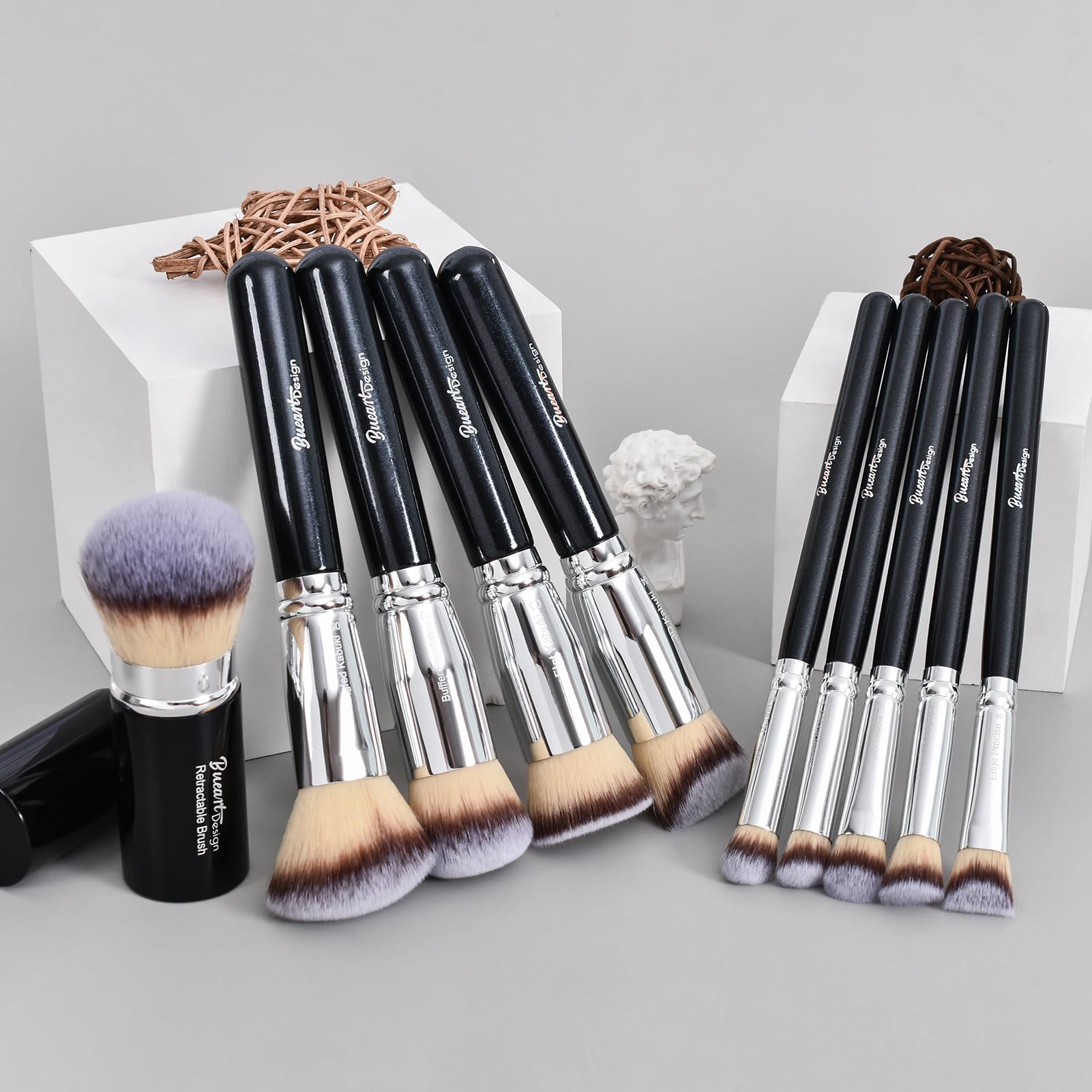 Bueart Design 18Pcs Essential Professional Makeup Brushes set ULTRA SOFT labeled Brush for Powder Foundation Face Blending Blush Concealers Eyeshadow (18Pcs Pearl Pink)