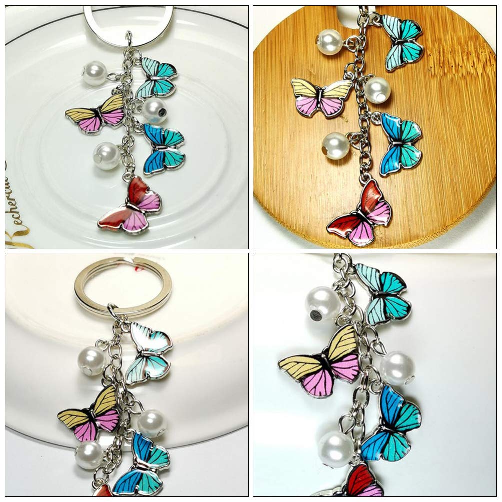 BESPORTBLE 2pcs Butterfly Key Chains Alloy Enamel Butterfly Pearl Keyring Clip Hook Key Charms Pendants for Handbag Purse Car Key Phone Backpack Decor