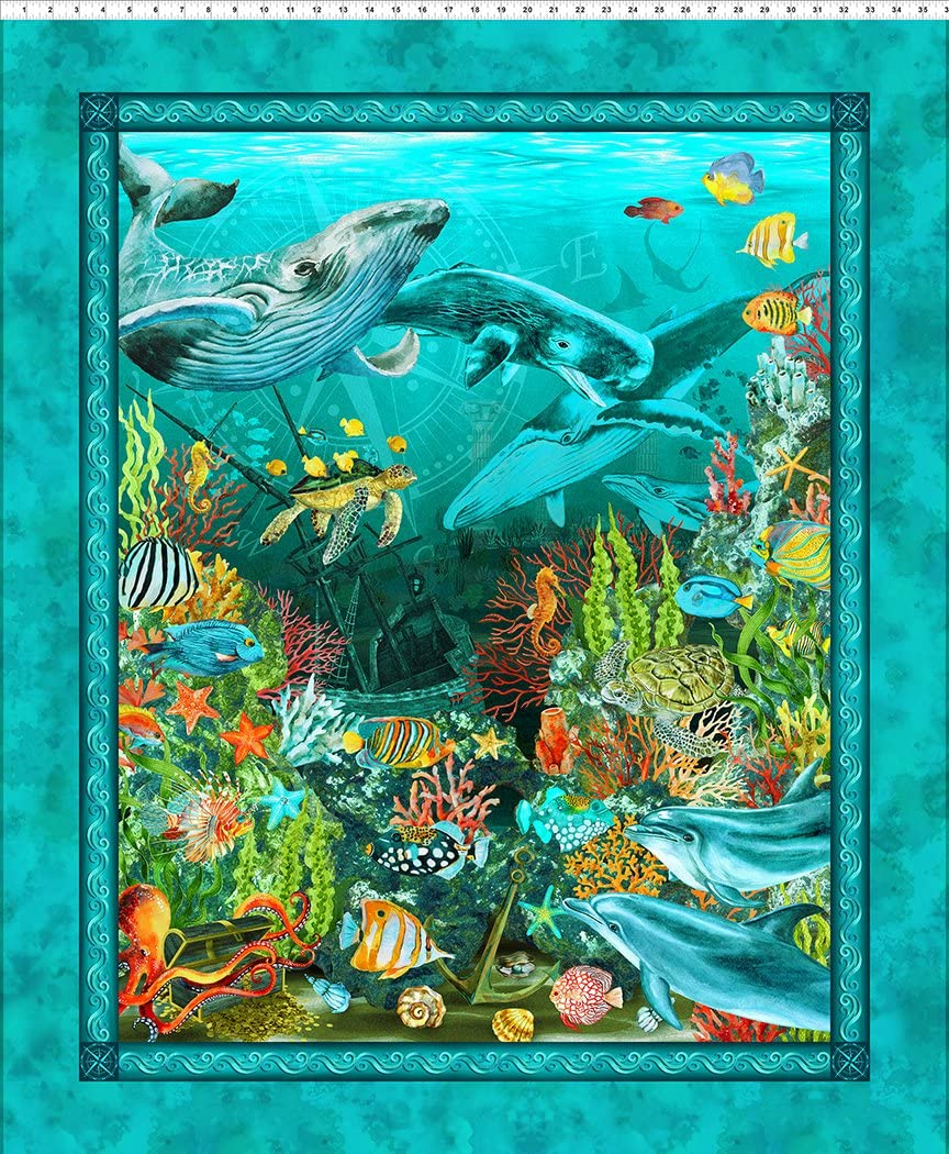 In The Beginning Fabrics Calypso 2 Ocean Life Panel 36 Pacific