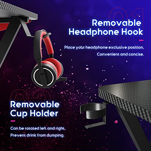 MOTPK L Shaped Gaming Desk 66 Inch, Gaming Computer Desk L Shape with Carbon Fiber Surface, Gamer Desk Gaming Table with Monitor Shelf, Cup Holder & Headphone Hook, Black