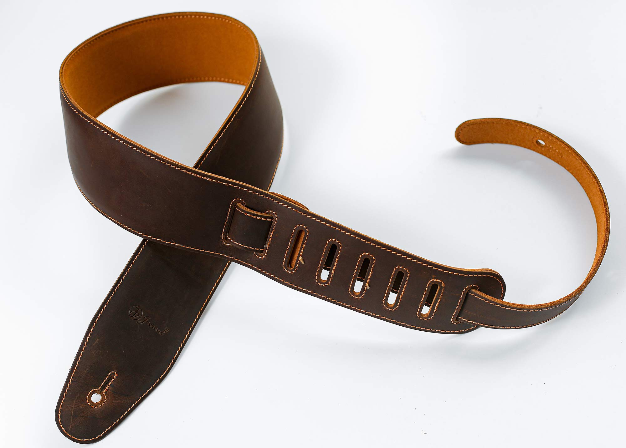 Jeereal Full Grain Genuine Padded Leather Guitar Strap (2.75inches Width) for Electric, Acoustic, and Bass Guitars (Red Brown)