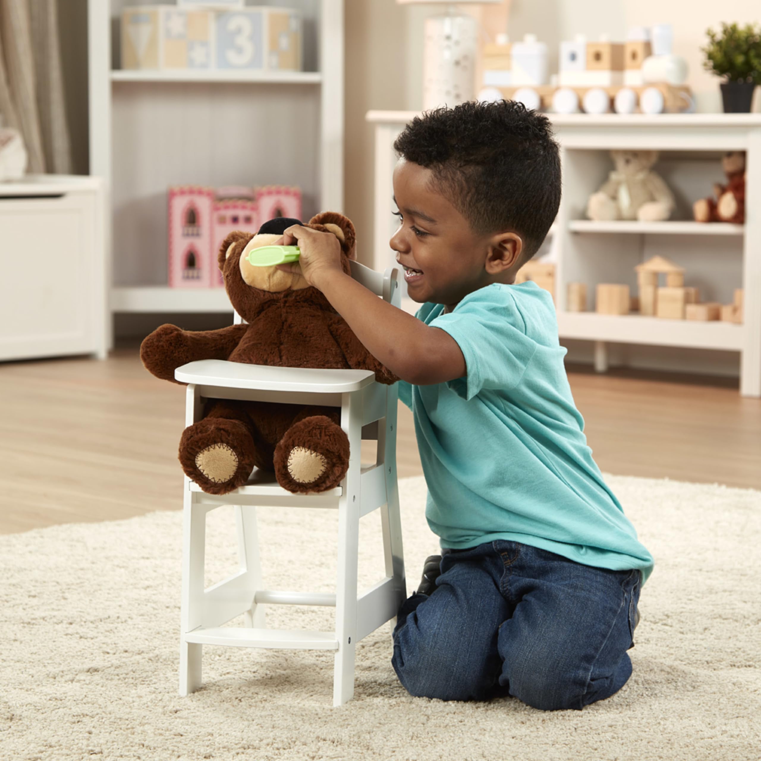 Melissa & Doug Mine to Love Wooden Play High Chair for Dolls, -Stuffed Animals - White (18H x 8W x 11D Assembled)