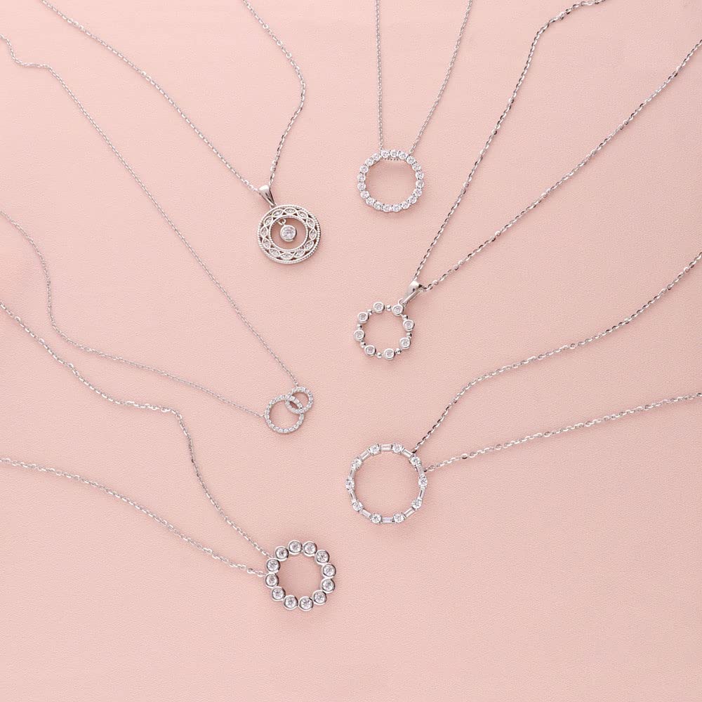 BERRICLE Sterling Silver Open Circle Cubic Zirconia CZ Pendant Necklace for Women, Rhodium Plated