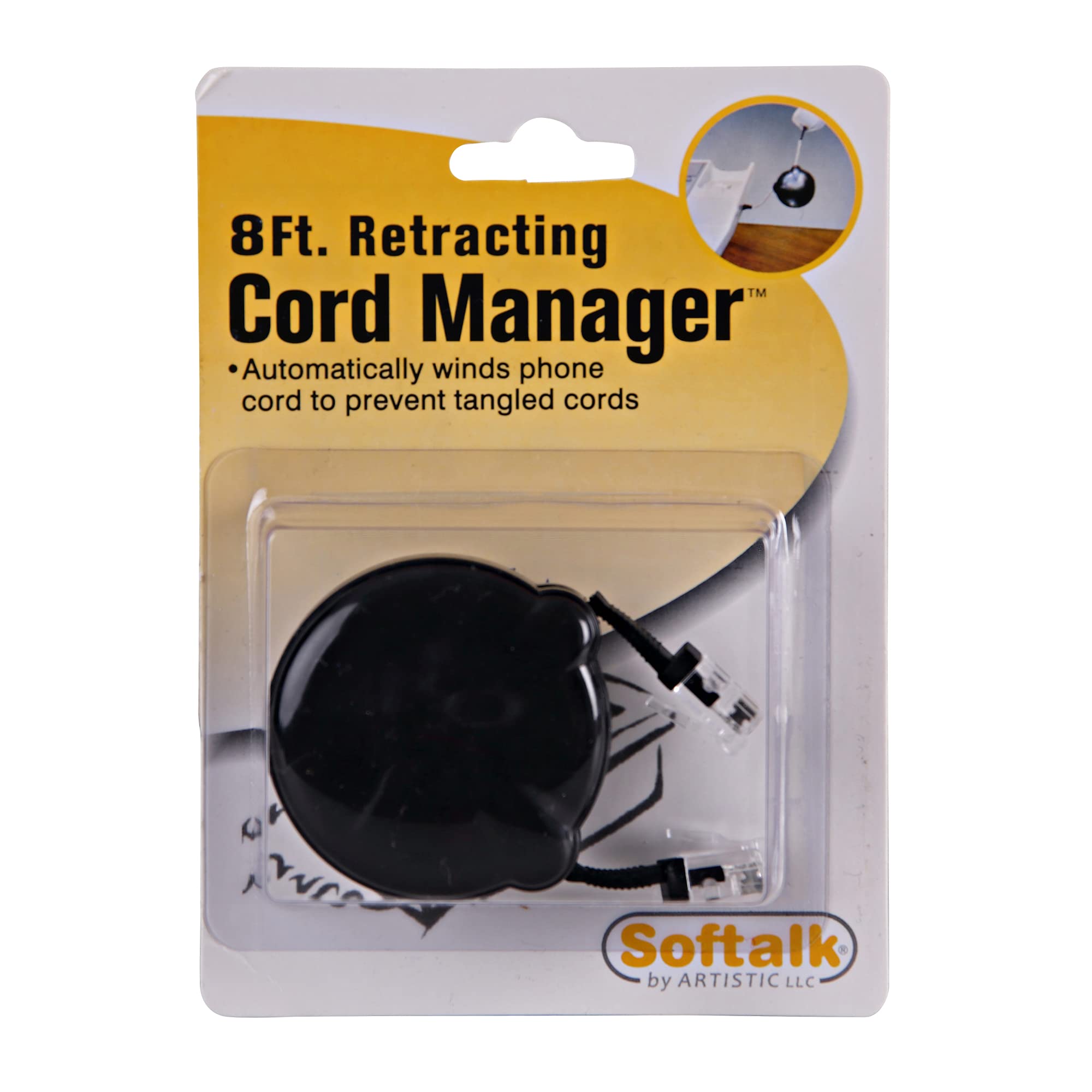 Softalk Cord Manager Retractable Phone Cord Detangler Cable for Landlines and Office Telephones, Black, 8 ft