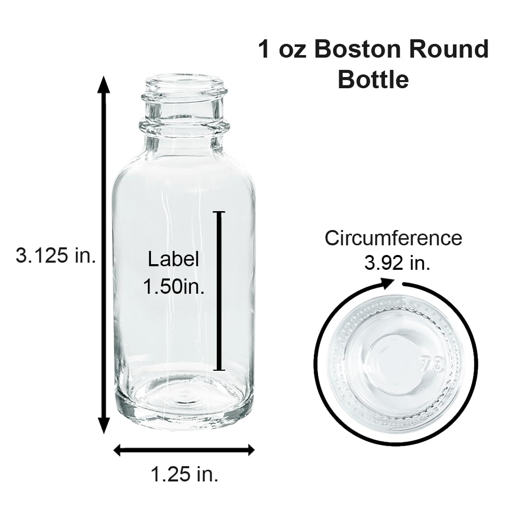 GlassBottleOutlet (Pack of 108) 1 oz. Clear Boston Round with Black Fine-Mist Sprayer