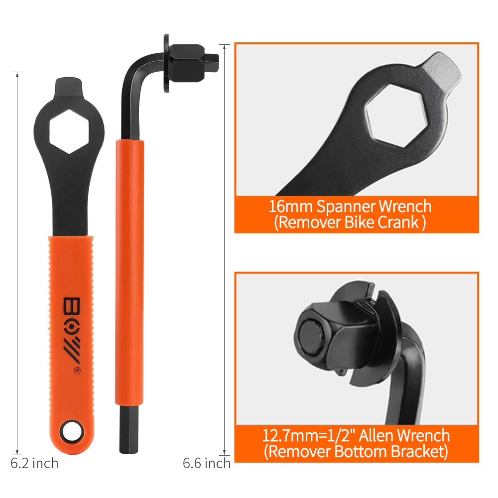 Bike Tools Set of 7, Has 3 in 1 Multi Bike Cassette Removal Tool with Chain Whip and Auxiliary Wrench & MTB Bracket Removal, Crank Puller Tool + 16mm Spanner, Portable Emergency Accessories Kit
