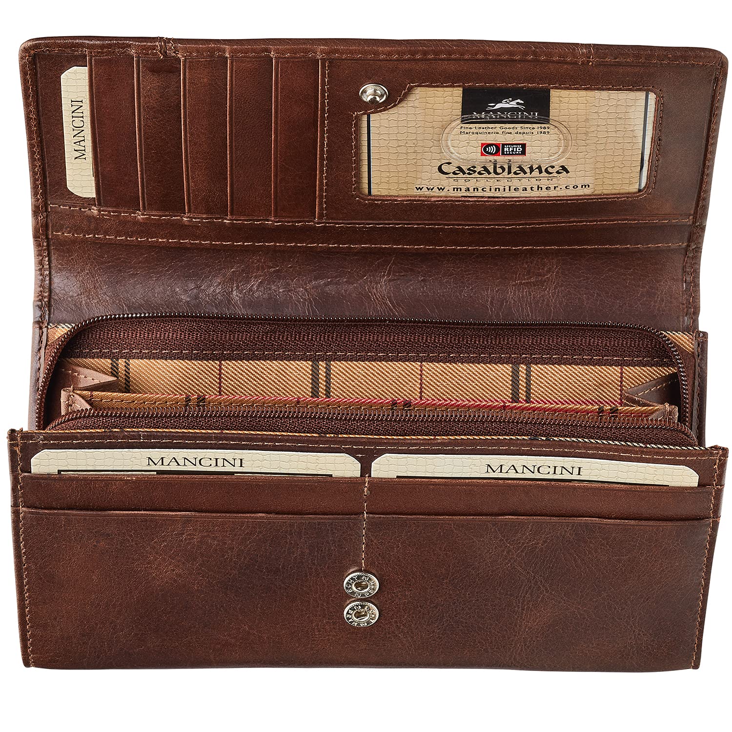 Mancini Casablanca RFID Secure Ladies Clutch Wallet,Color Brown-One Size,8700300-bn,One Size