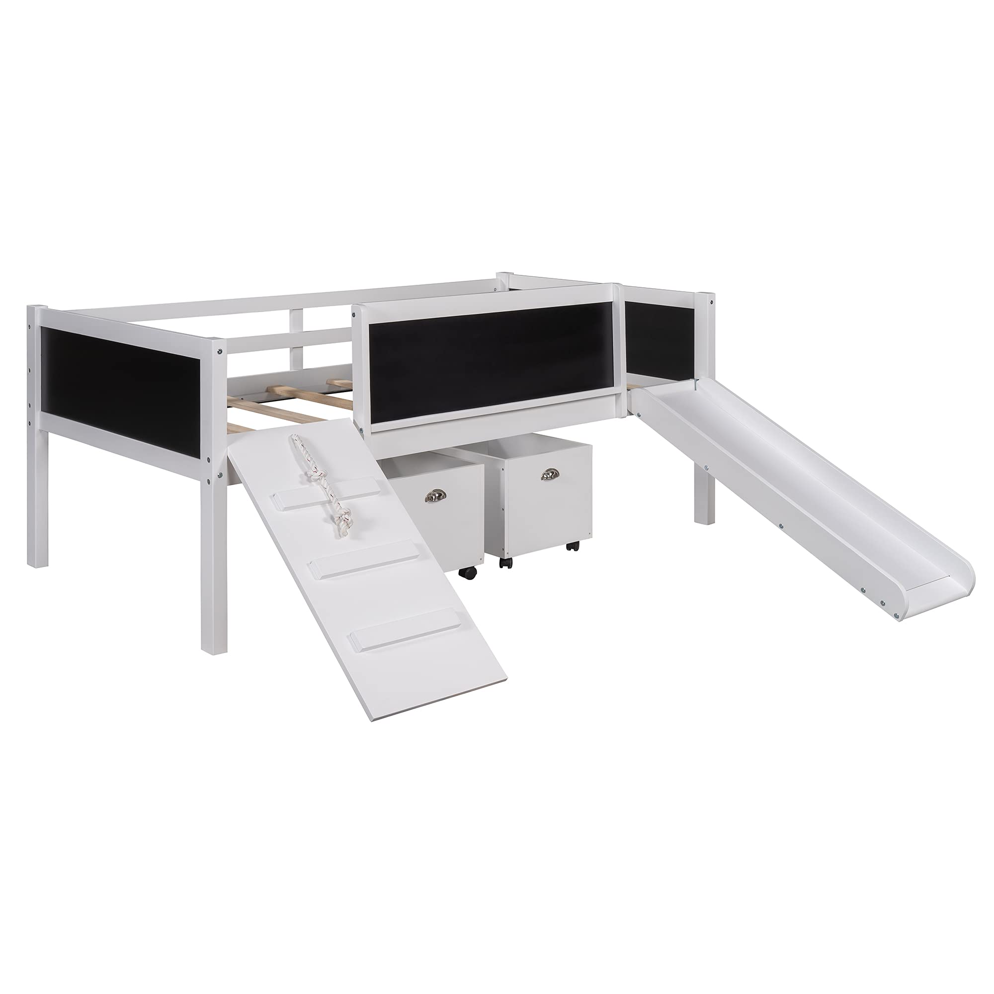 GLCHQ Multifunctional Design Kids Loft Bed with Slide for Boys & Girls Bedroom (White, Twin)