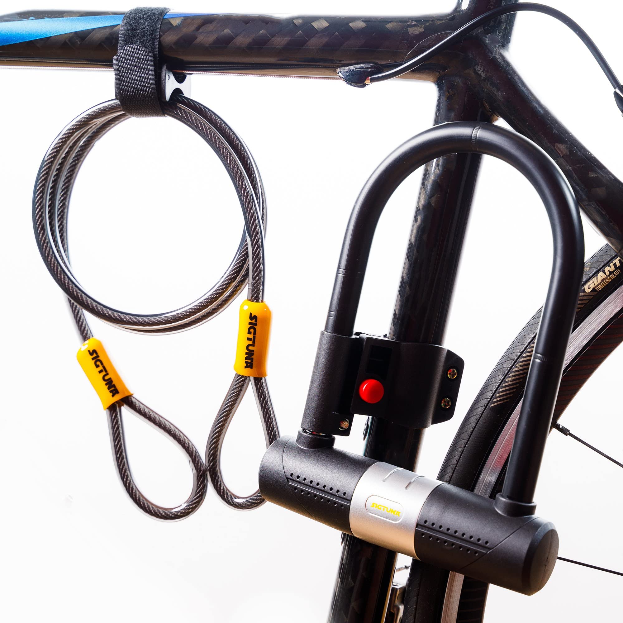 Bike U Lock - Sigtuna Bike Lock Heavy Duty Anti-Theft with 4ft/1.2m Cable, Bicycle U Lock with Sturdy Mounting Bracket for Mountain Bikes, Ebikes, Scooters