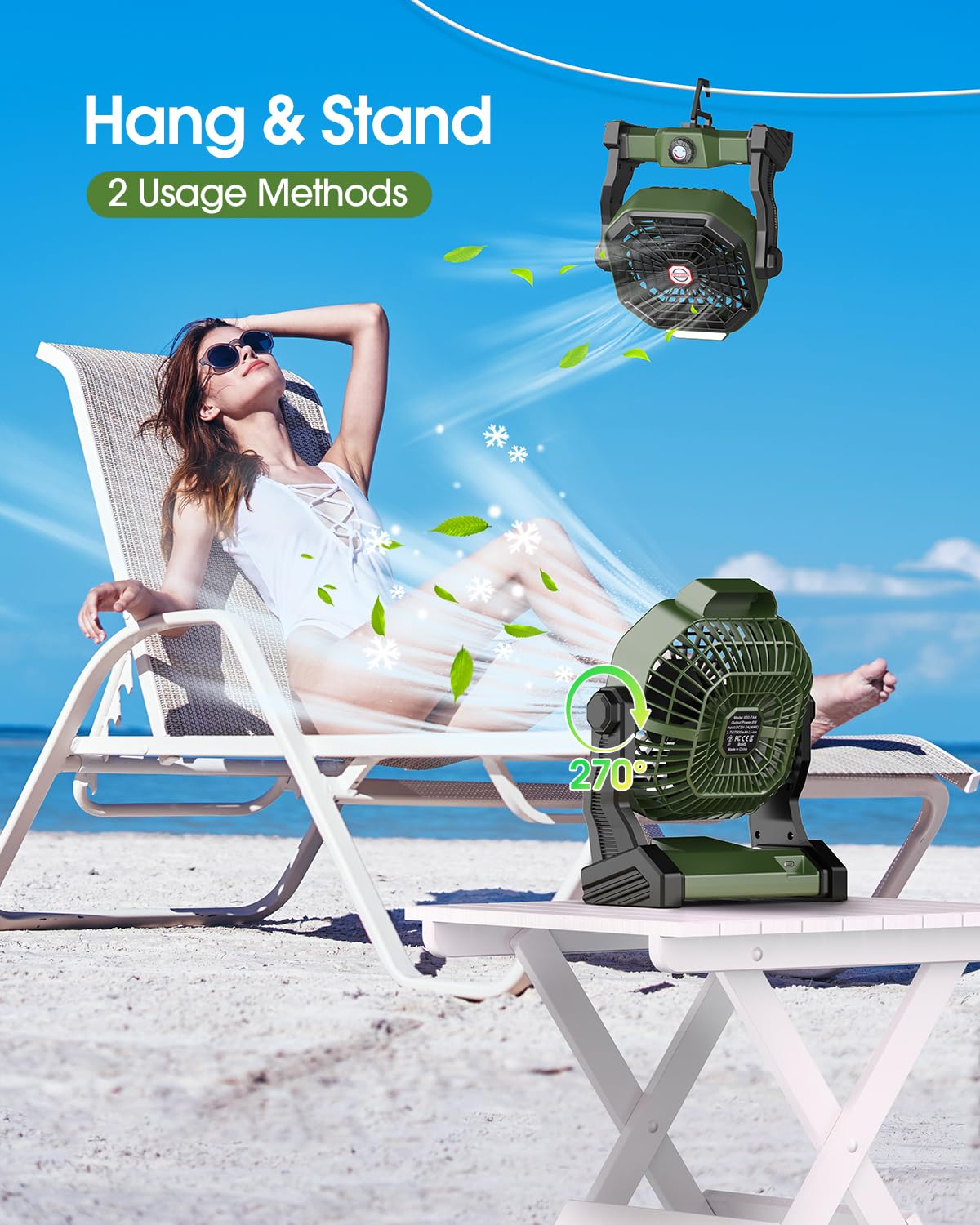 Solar Camping Fan With Solar Panel, 9-Inch Portable Travel Fan With Led Lantern, 10800mAh Rechargeable Fan, Battery Operated Powered Fan,Tent Fan for Camping Tent,Camping Essentials Accessories