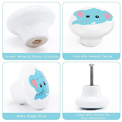 Tuitessine 12 Pack Assorted Safari Animals Drawer Knobs Funny Round Ceramic Dresser Knobs Cabinet Closet Cupboard Pulls Cute Wardrobe Handles Jungle Decor for Nursery Kitchen Bathroom Bedroom