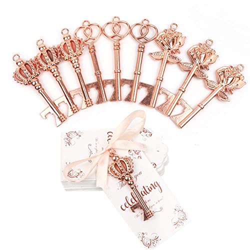 OurWarm 30pcs Key Bottle Opener Wedding Favors with Tags, Rose Gold Skeleton Key Bottle Opener Favors for Bridal Shower Party Wedding Decorations or Souvenirs for Guests Bulk, 3 Styles