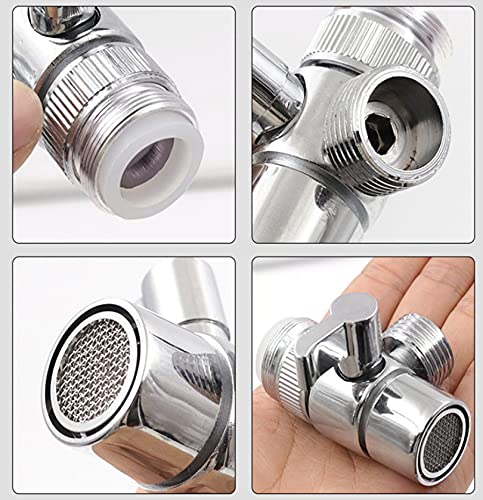 Brass Faucet Diverter Valve Adapter, Swich Faucet Adapter Aerator Valve Diverter to Connect Washing Machine, Shower Garden Hose (NPT M24mm Inlet x Quick Connector Outlet)