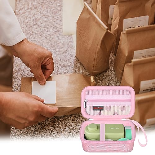 Elonbo Carrying Case for Makeid Label Maker Machine, Makeid L1 Portable Bluetooth Label Printer Handheld Label Printer Storage Holder Bag, Extra Mesh Pocket Fits Label Paper Cable, Pink