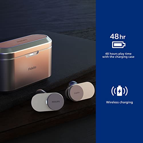 PHILIPS Fidelio T1 True Wireless Headphones with Active Noise Canceling Pro+, Audiophile Quality, White