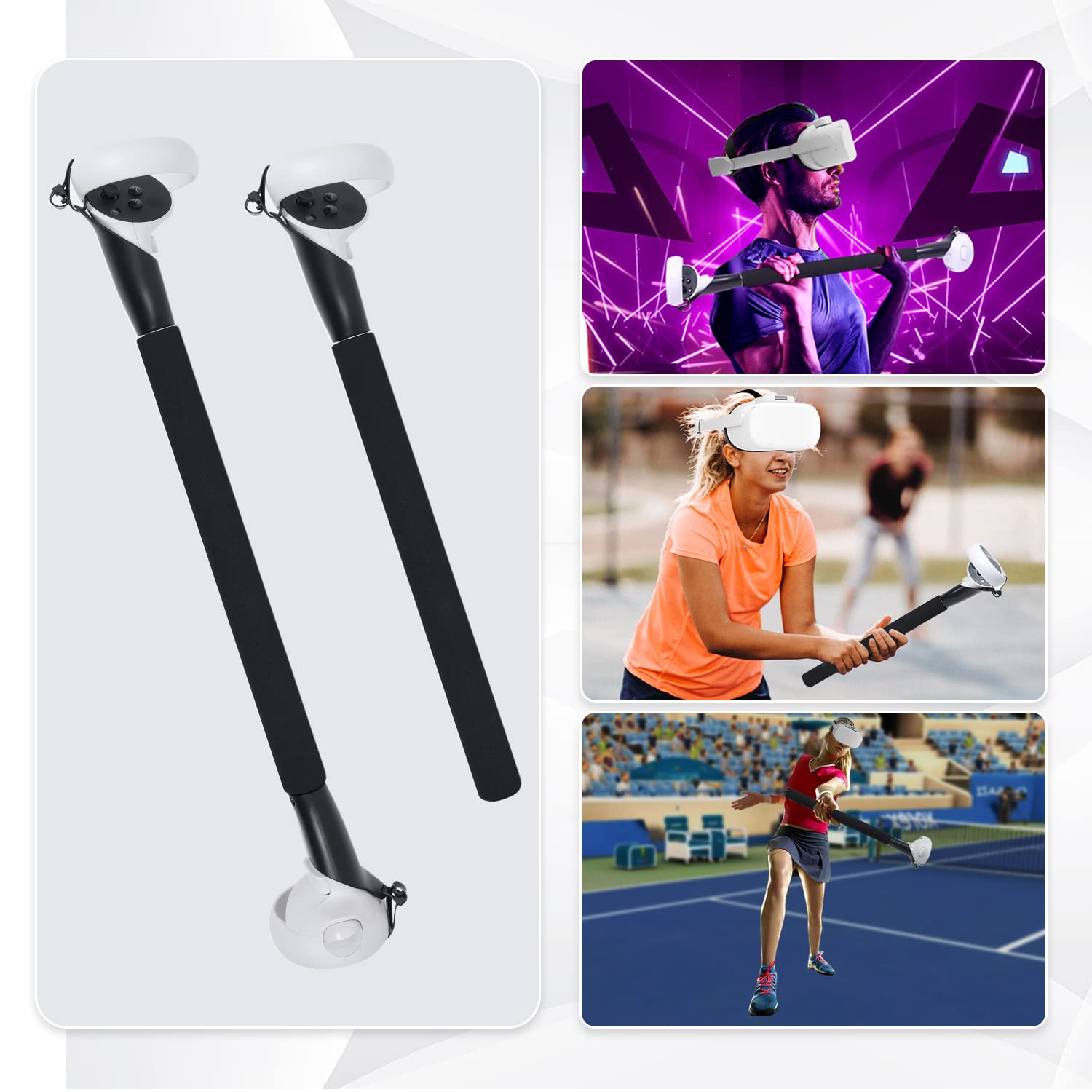 Compatible with Meta/Oculus Quest 2 VR Accessories - SINWEVR Long Stick Handle Bracket, Enhanced Golf + Home Run Baseball First Person Tennis Racket: NX Badminton King Game Immersive Experience