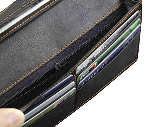 Biker Rock Star Concho Mens Card Money Long Black Real Leahter Wallet With Chain
