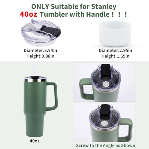 COMFORING 40oz Cup Accessories for Stanley Quencher Adventure Tumbler, Leak Proof Replacement Lid Silicone Boot Sleeve & Replacement Straw (3 PCS)