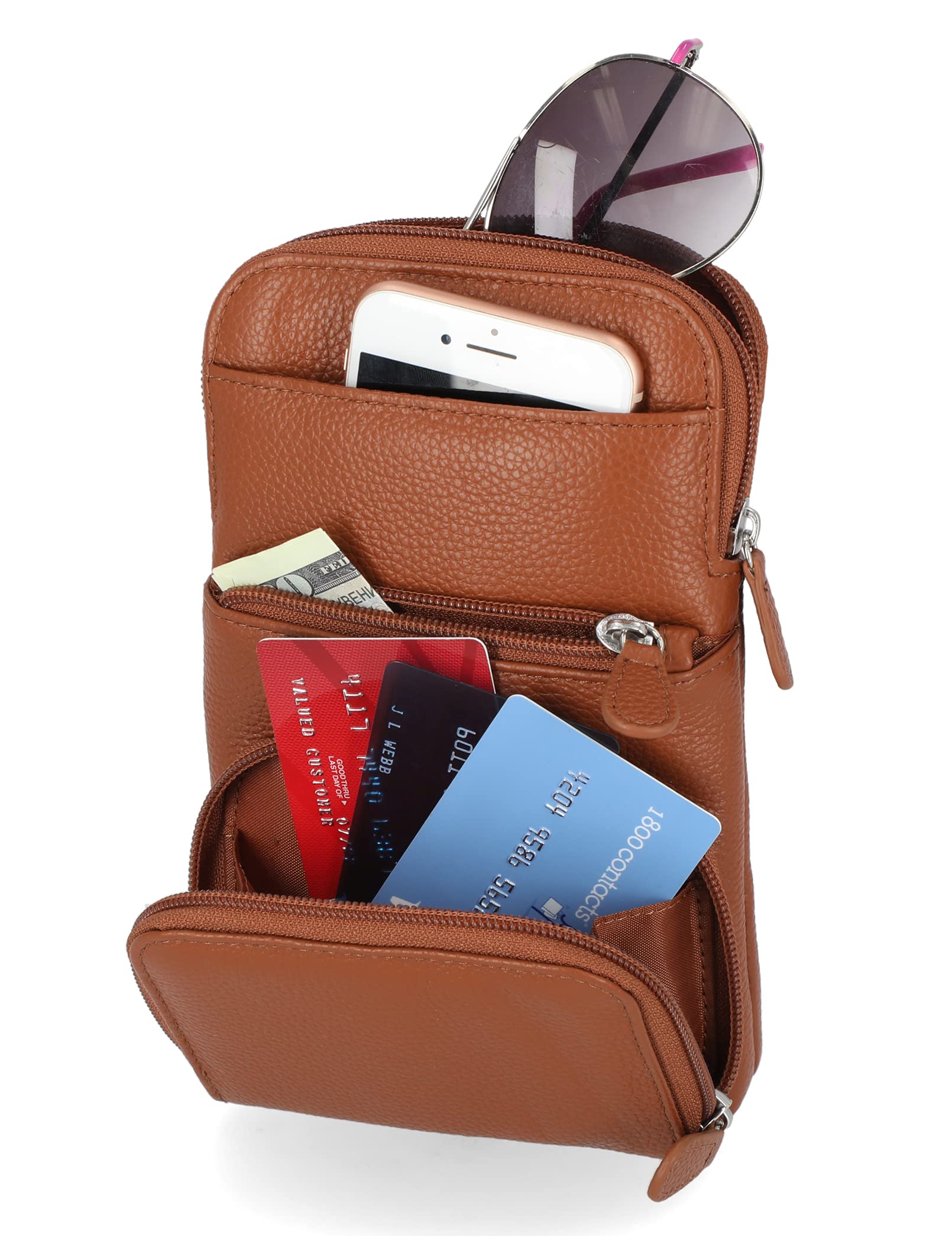 Mundi Miracle Womens Cell Phone Purse Wallet RFID Crossbody Bag, Cognac