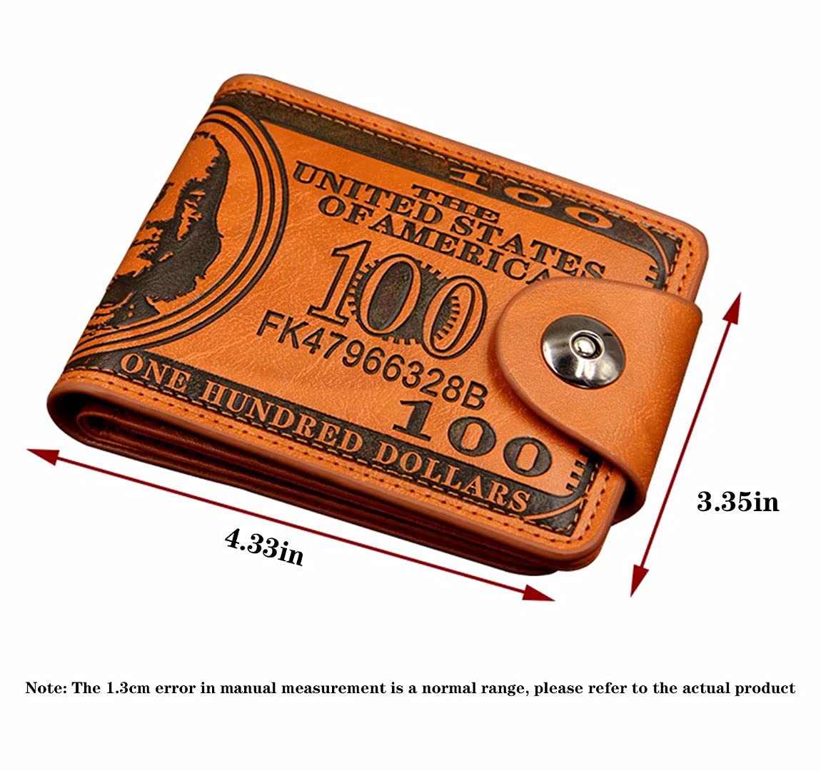 Men's Novelty US 100 Dollar Wallet,Billfold Safe Purse With Magnetic Buckle(Brown)