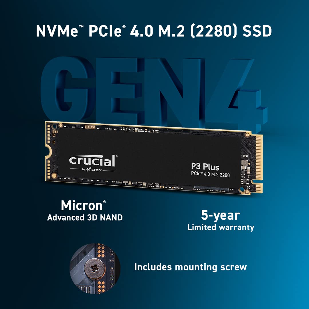 Crucial P3 Plus 500GB PCIe Gen4 3D NAND NVMe M.2 SSD, up to 5000MB/s - CT500P3PSSD8