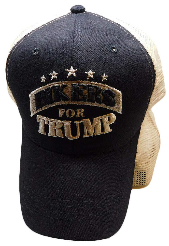 Bikers for Trump Black Khaki Mesh Trucker Cotton Embroidered Hat Cap